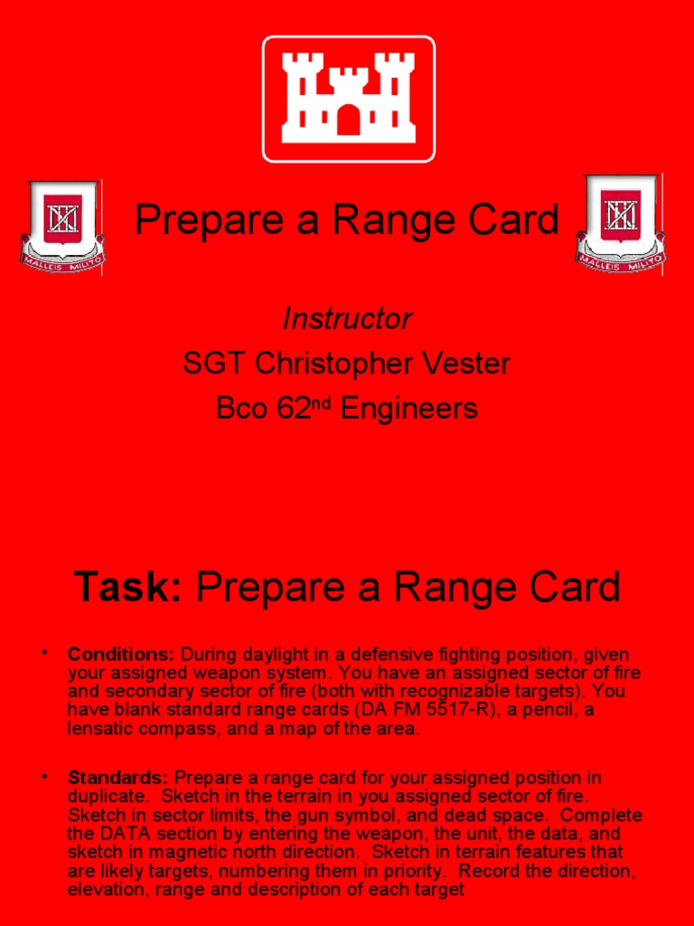 Prepare A Range Card: SGT Christopher Vester Bco 62 Engineers | PDF ...