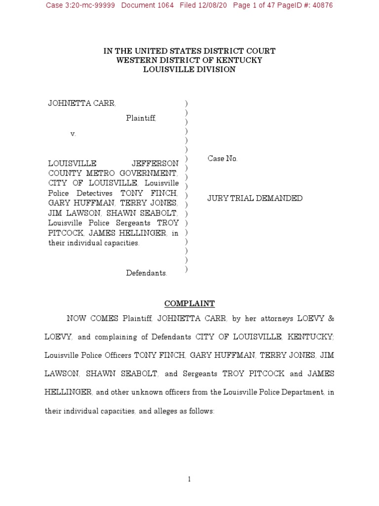 Johnetta Carr v. Louisville Et Al File Stamped Complaint | PDF ...