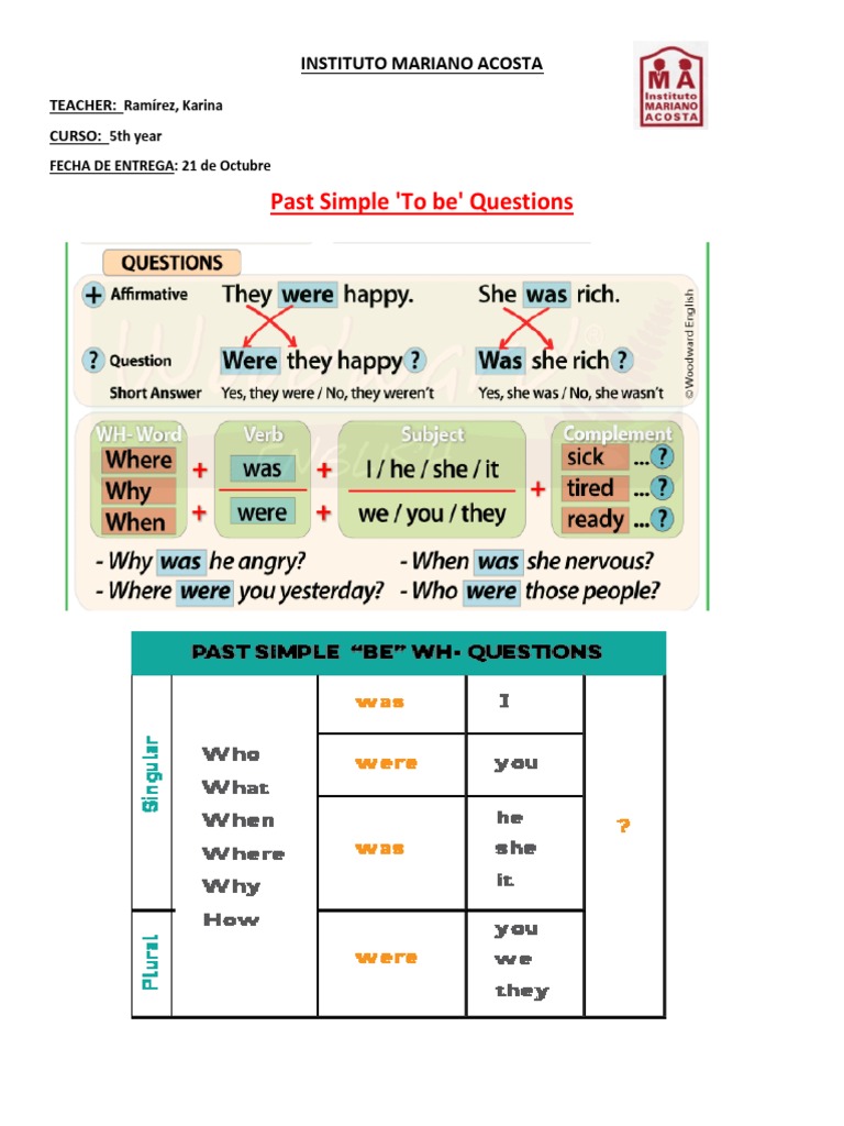 Simple Past ' To Be' Questions (Etapa 15) | PDF | Semantics | Syntax
