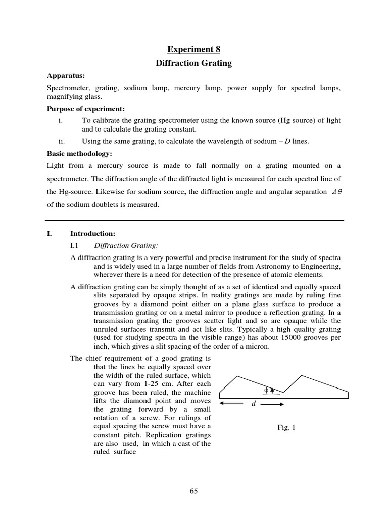 Experiment 8 Diffraction Grating: Apparatus | PDF | Diffraction ...