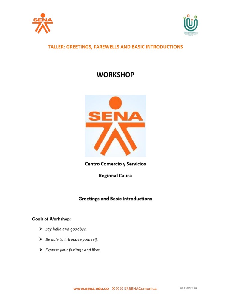 Workshop Greetings Introductions Pdf