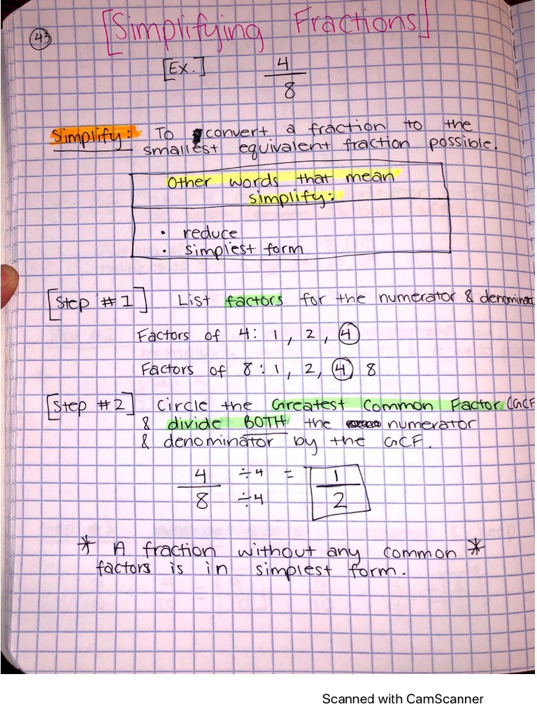 Simplifying Fractions Notes | PDF