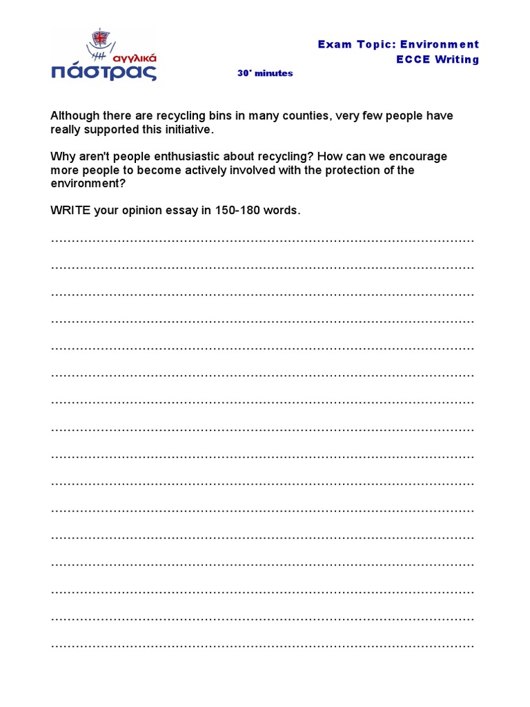 Exam Topic: Environment ECCE Writing: 30' Minutes | PDF