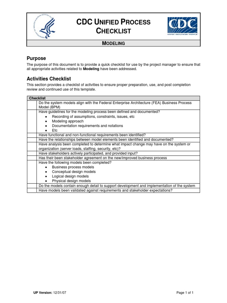 CDC UP Modeling Checklist | PDF