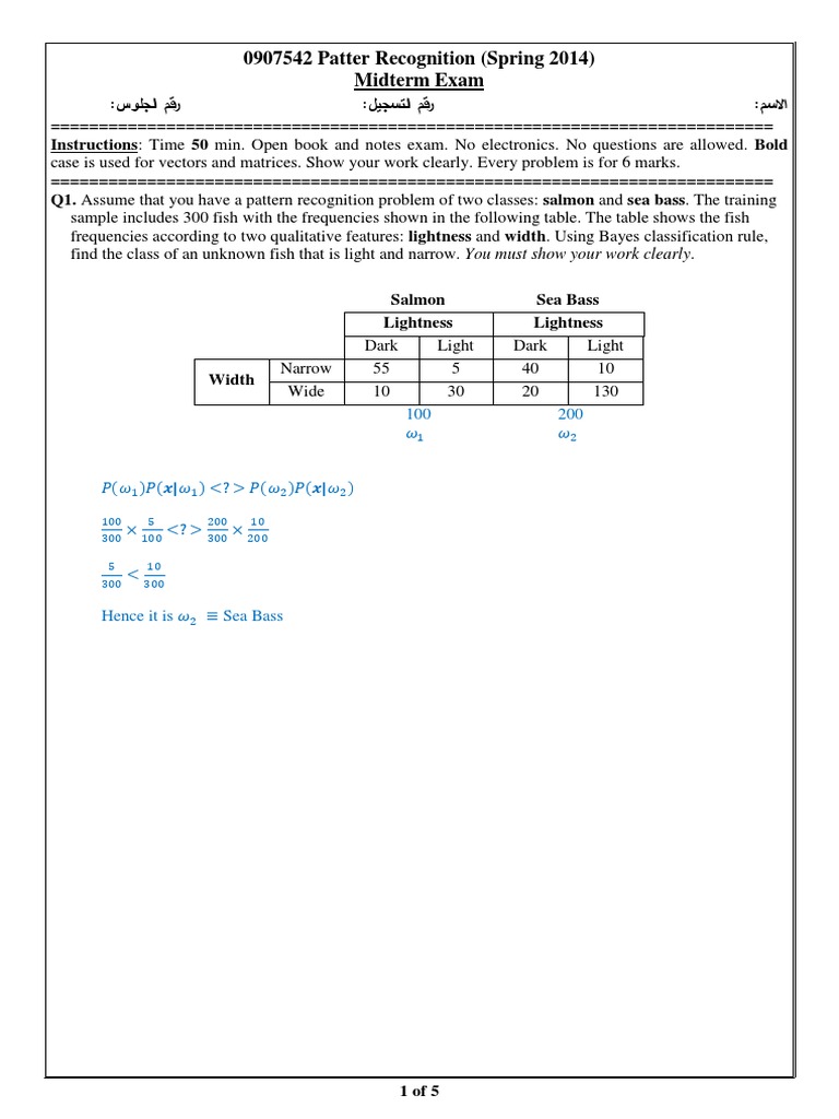 Patter Recognition (Spring 2014) Midterm Exam | PDF | Matrix ...