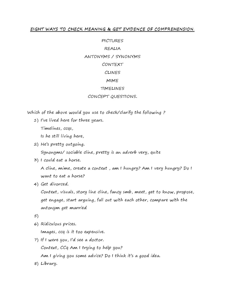 Eight Ways To Check Meaning | PDF