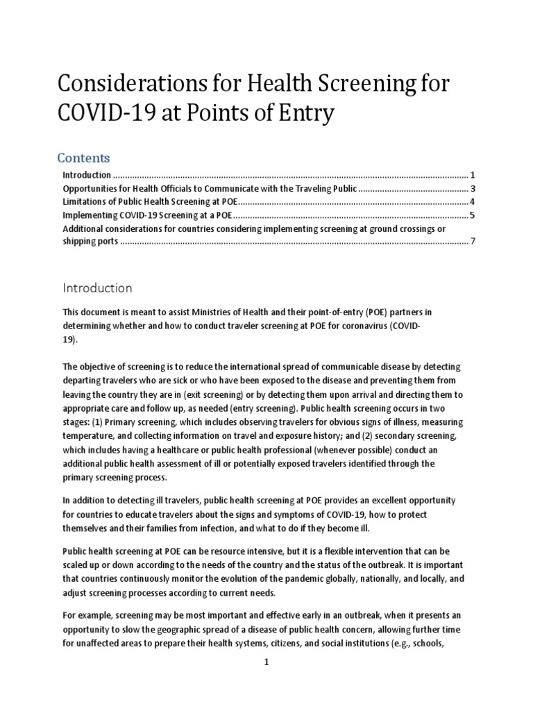COVID-19 Entry Screening Guidelines | PDF | Screening (Medicine ...
