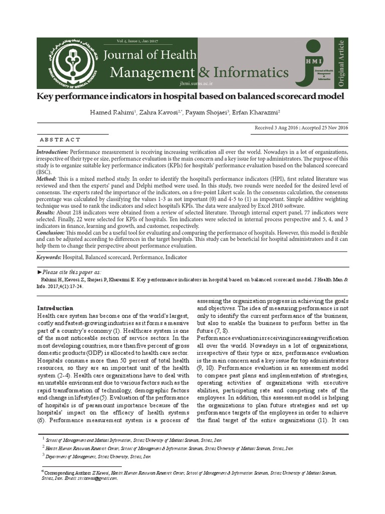 Key Performance Indicators in Hospital Based On Balanced Scorecard ...