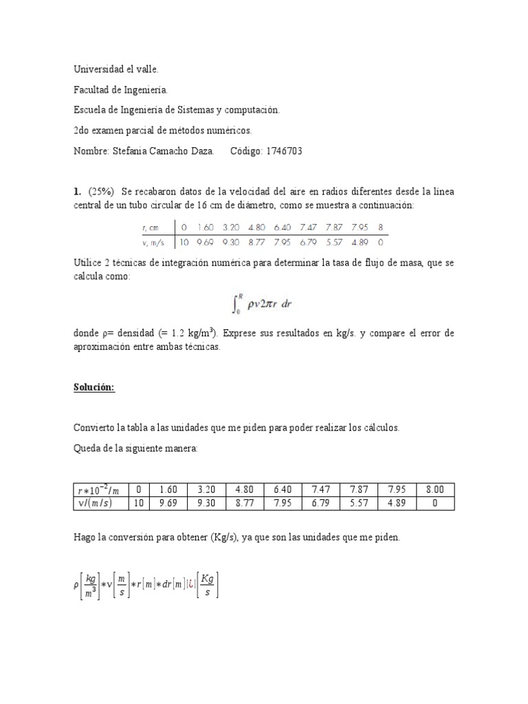 Parcial 2 Metodos Numericos | PDF | Relaciones matematicas | Física