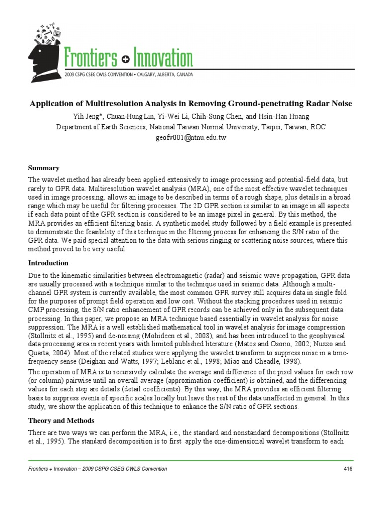 Application of Multiresolution Analysis in Removing Ground-Penetrating Radar Noise | PDF ...