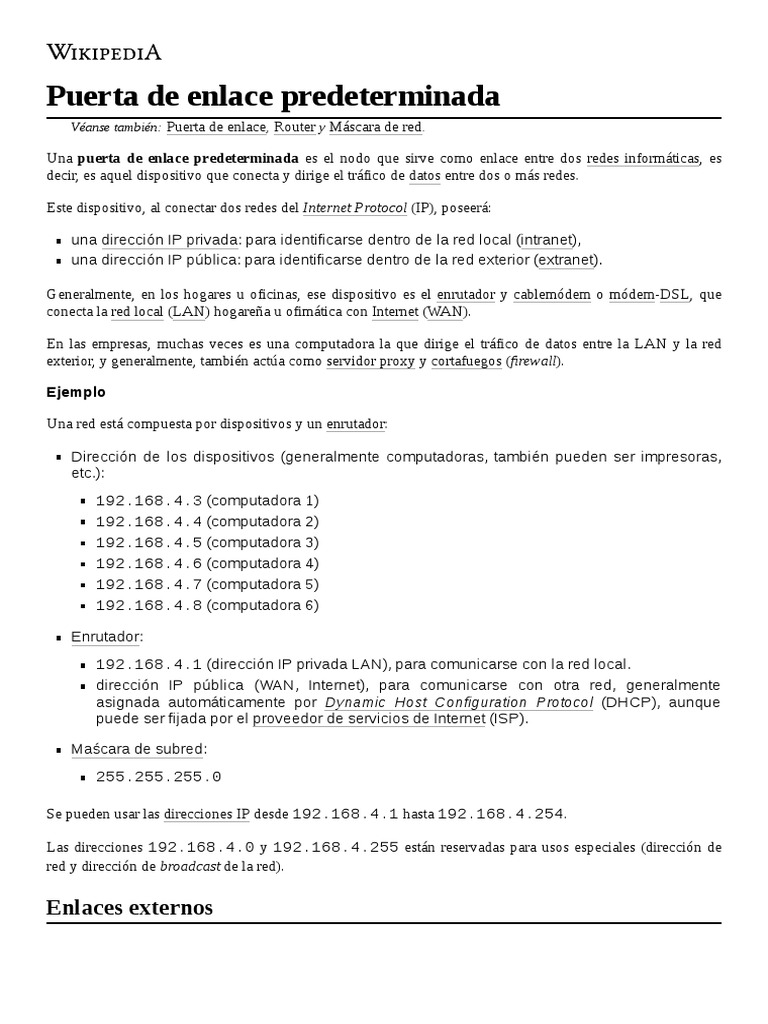 Puerta de Enlace Predeterminada | PDF | Dirección IP | Enrutador ...