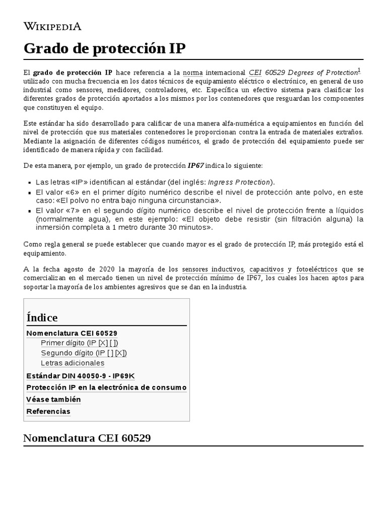 Grado de Protección IP | PDF | Science | Electrónica