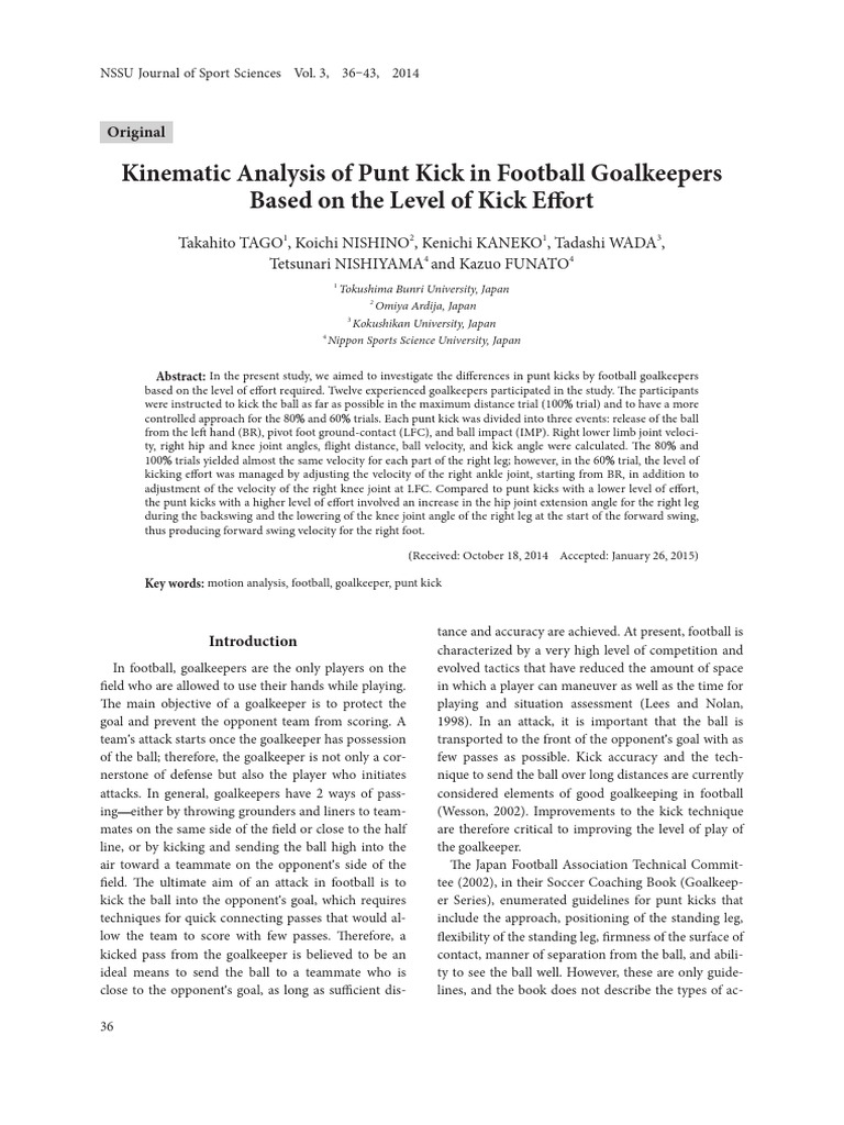 Kinematic Analysis of Punt Kick in Football Goalkeepers PDF | PDF ...