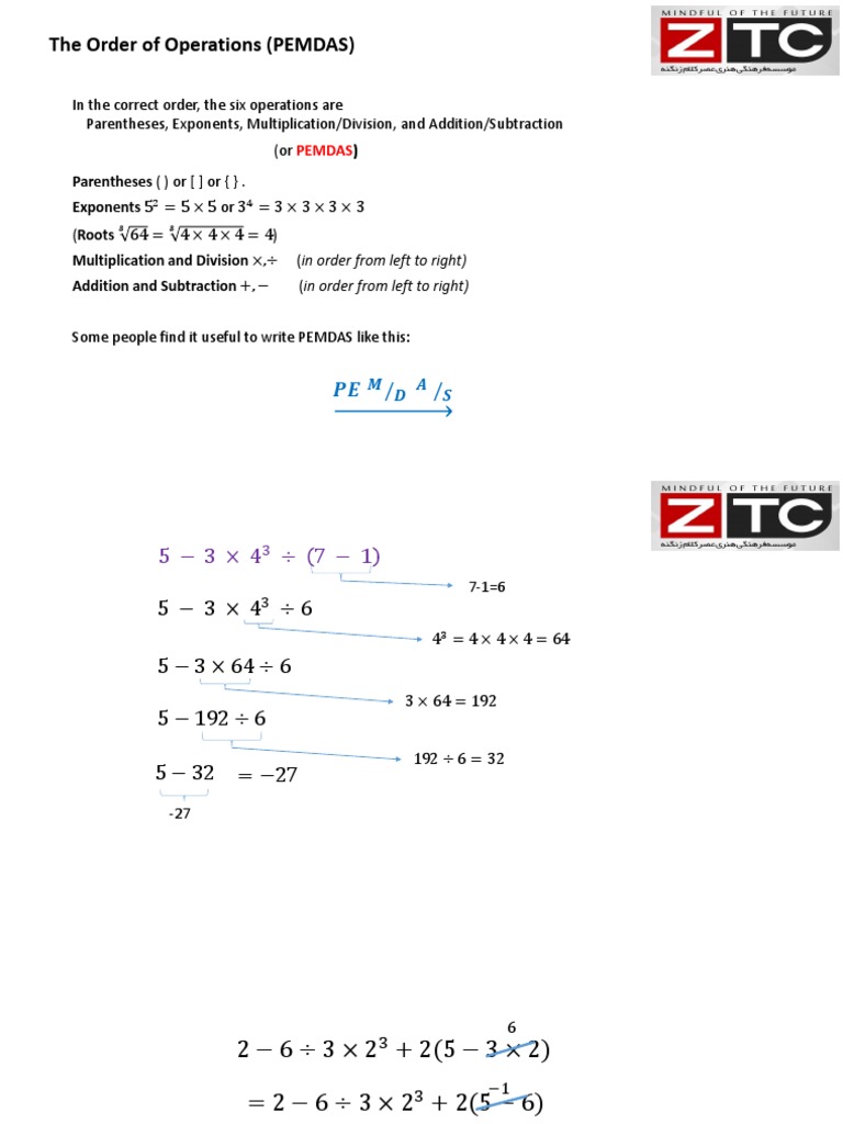 The Fundamentals of the Order of Operations and Solving Basic Algebraic ...