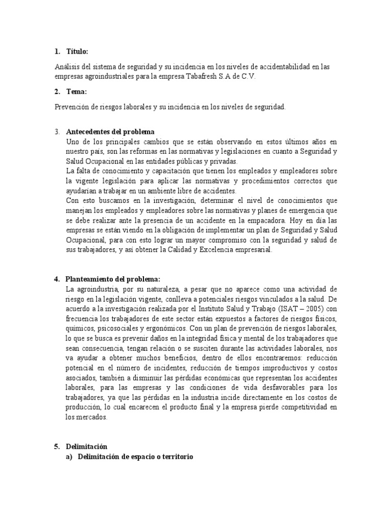 Plan de Seguridad en Agroindustria Tabafresh | PDF | Seguridad y salud ...