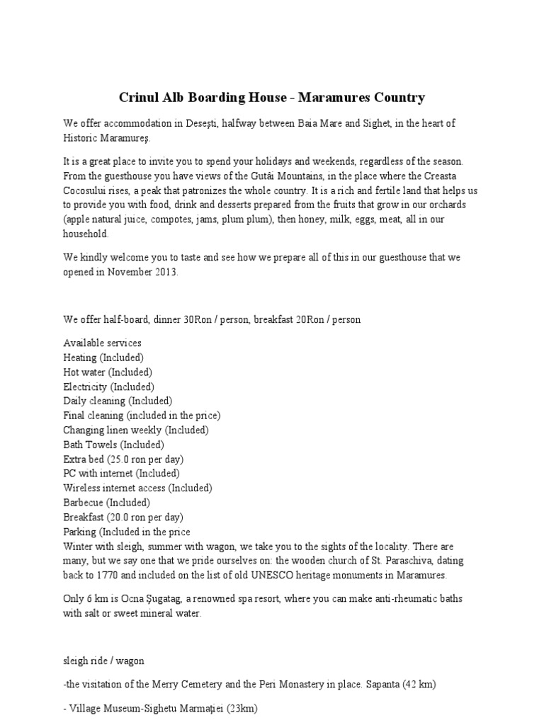 Crinul Alb Boarding House | PDF | Food And Drink | Foods