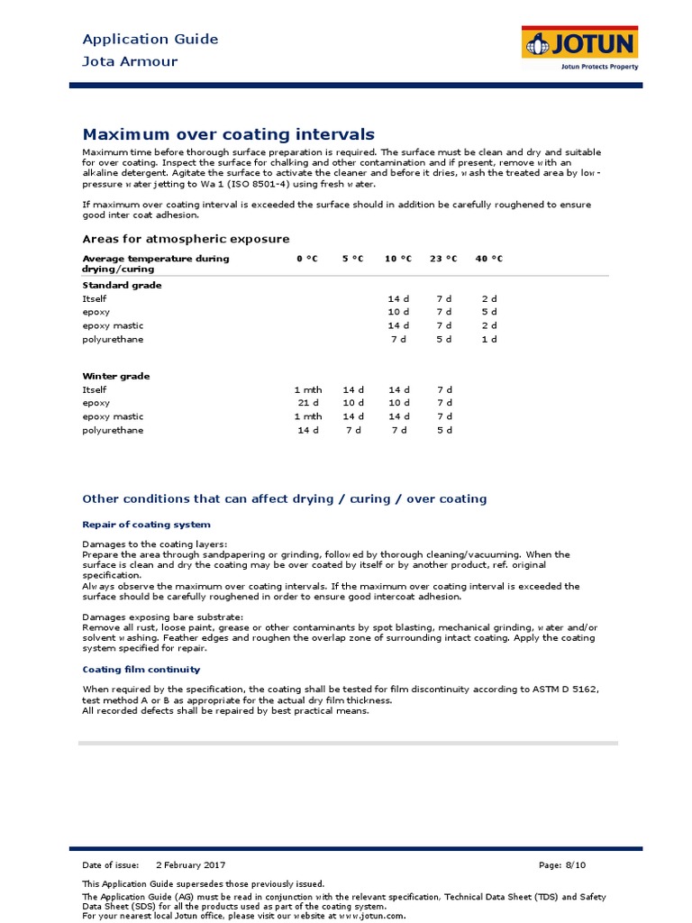 Maximum Over Coating Intervals: Application Guide Jota Armour | PDF | Epoxy | Paint