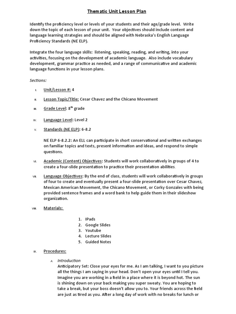 Sections:: Thematic Unit Lesson Plan | Download Free PDF | Lesson Plan ...
