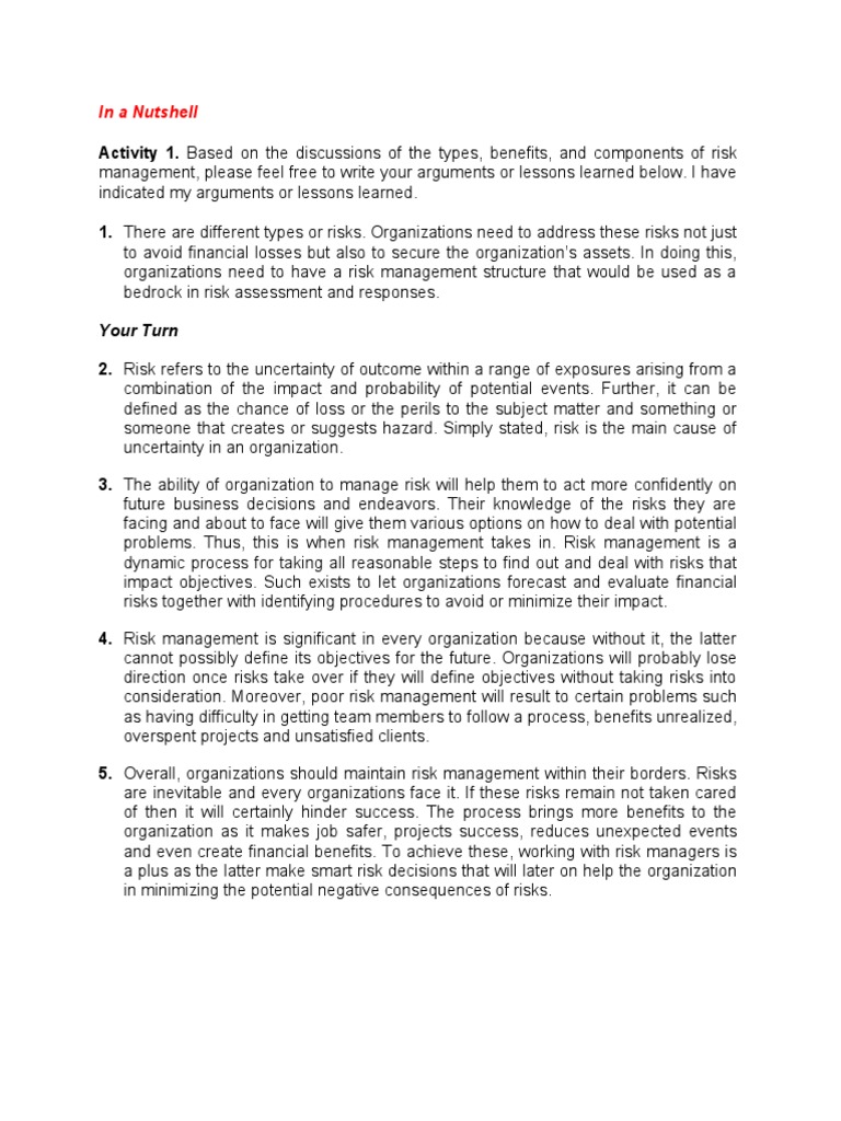 In A Nutshell: Your Turn | PDF | Risk | Risk Management