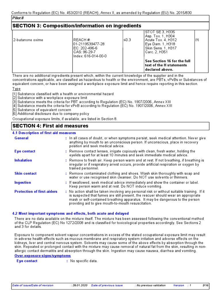 SECTION 3: Composition/information On Ingredients: Pilot II | Download ...