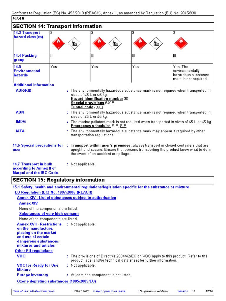 SECTION 14: Transport Information: Pilot II | PDF | Dangerous Goods ...