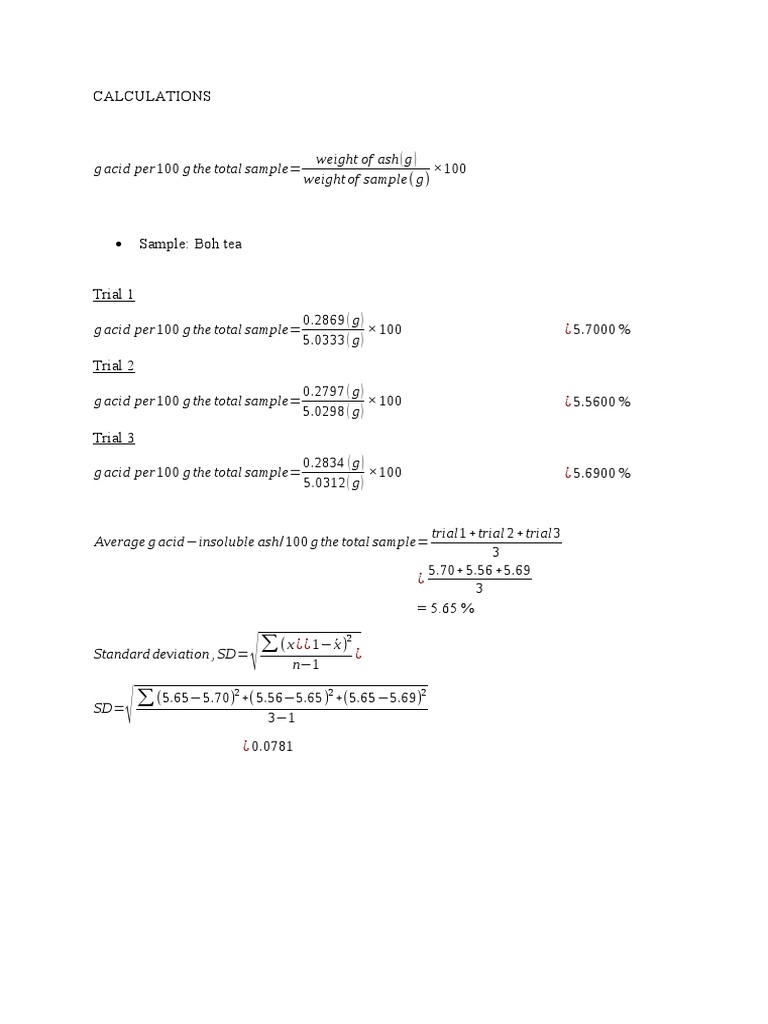 Ash Calculation | PDF | Statistical Analysis | Teaching Mathematics