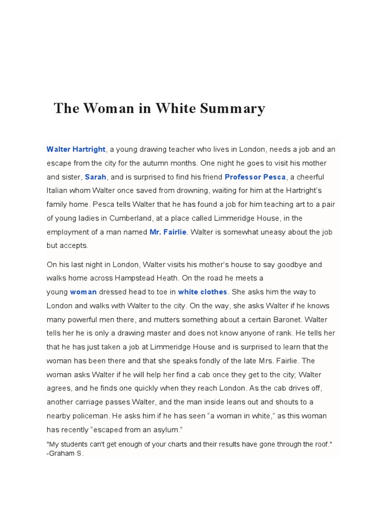 The Woman in White Summary | PDF | The Woman In White (Novel)