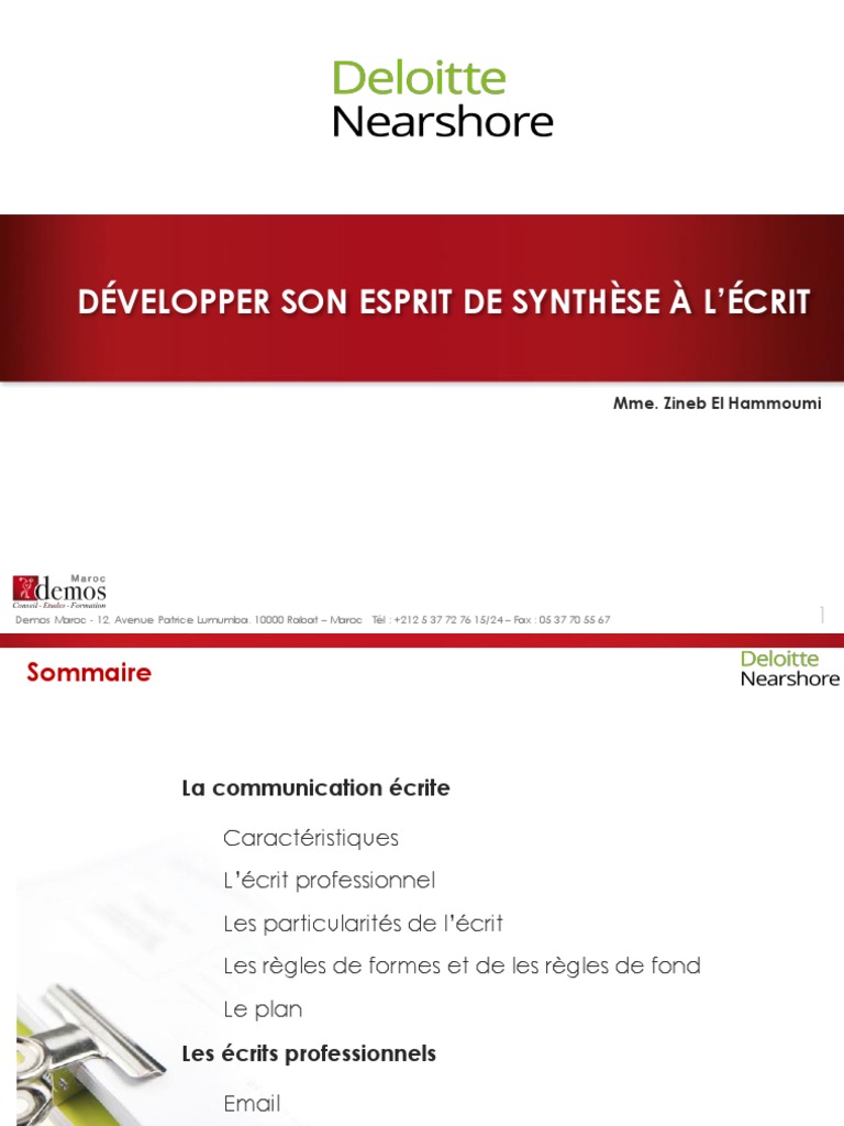 DELOITTE NS - Développer Son Ésprit de Synthèse À L'écrit-1 PDF | PDF ...