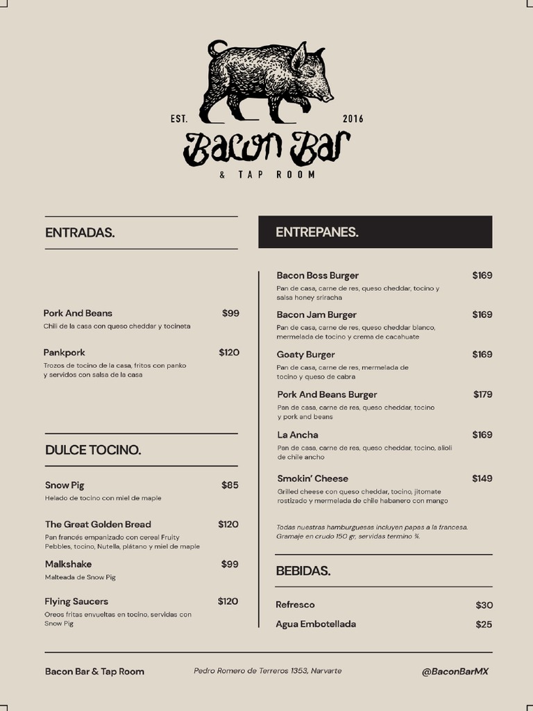 Menú Bacon Bar PDF | PDF