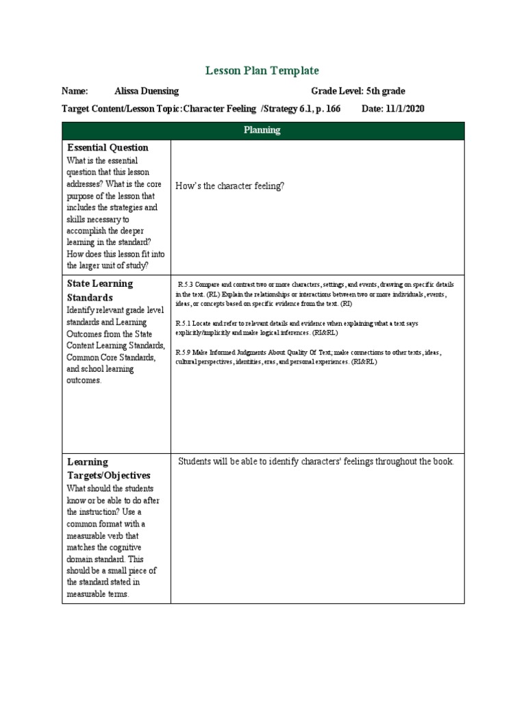 Lesson Plan Template: Essential Question | PDF | Educational Assessment ...