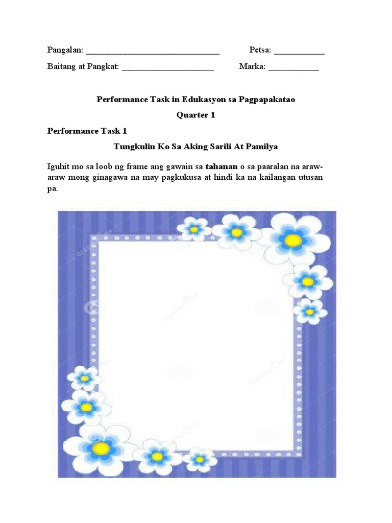 Performance Task in ESP 3 | PDF