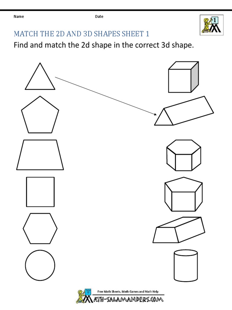 Match 2D to 3D Shapes Worksheet | PDF