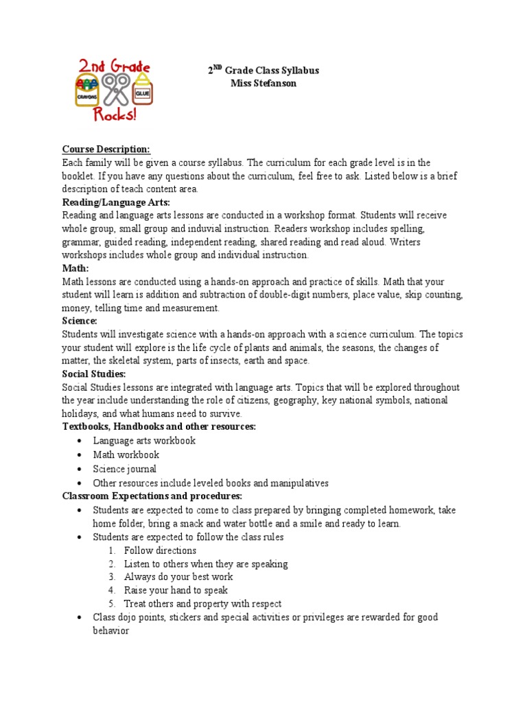 2nd Grade Class Syllabus Overview | PDF | Curriculum | Learning