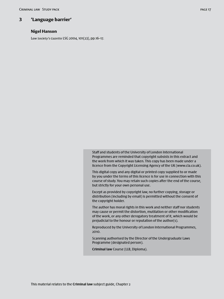 3 Language Barrier Nigel Hanson Pdf Copyright Intellectual Property Law 