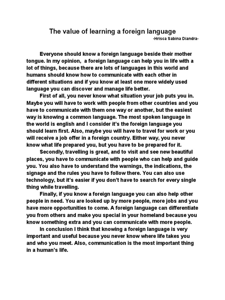 The Value of Learning A Foreign Language | PDF
