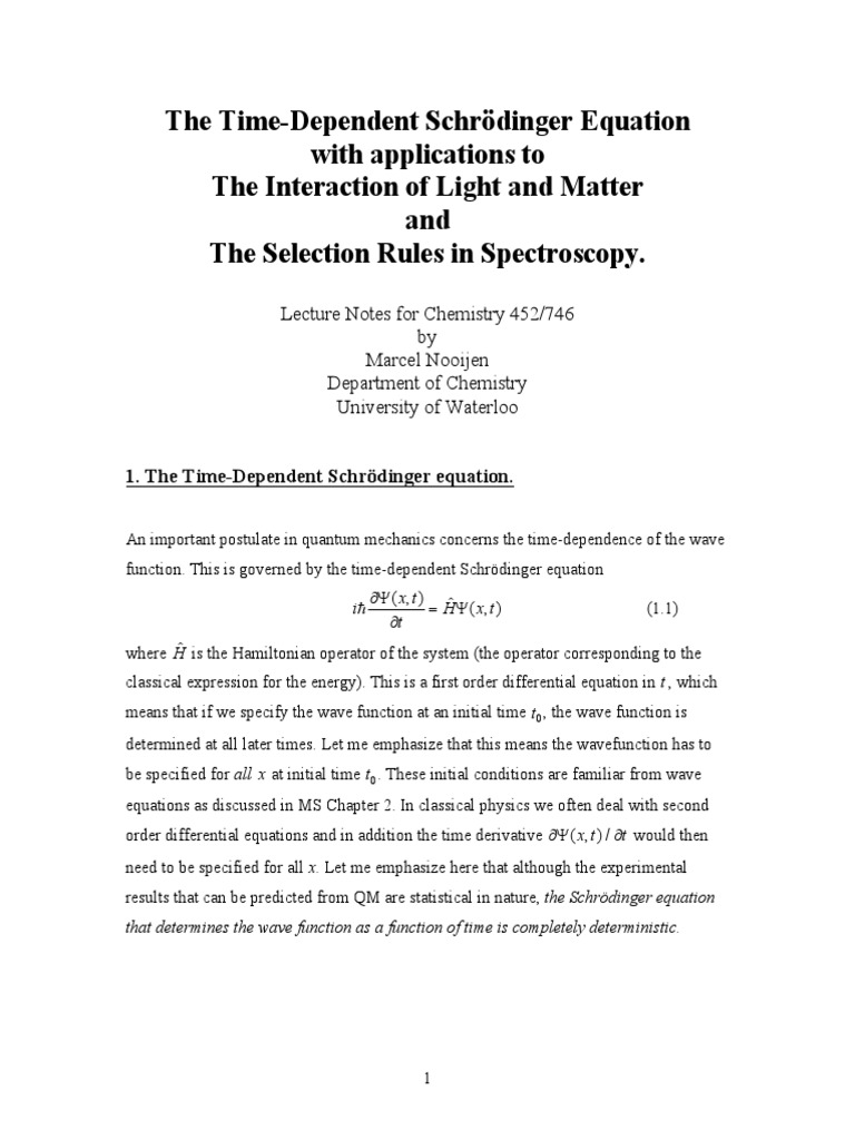 Time Dependent Se Pdf Schrödinger Equation Wave Function
