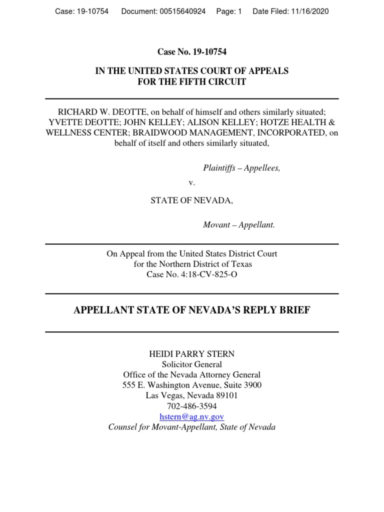 Nevada Reply Brief | PDF | Standing (Law) | Intervention (Law)