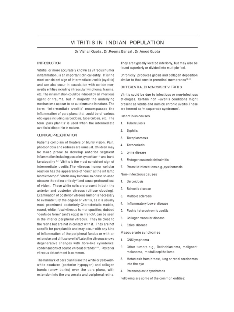Vitritis in Indian Population: DR - Vishali Gupta, DR - Reema Bansal ...