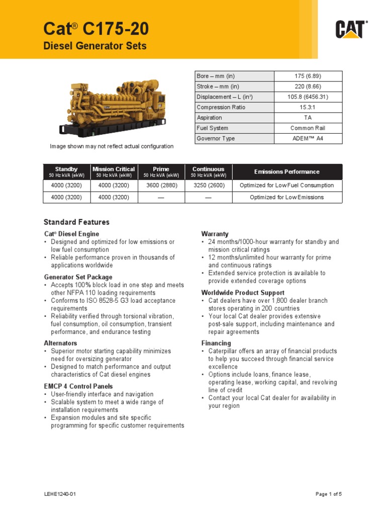 Cat C175-20: Diesel Generator Sets | PDF | Engines | Electric Power