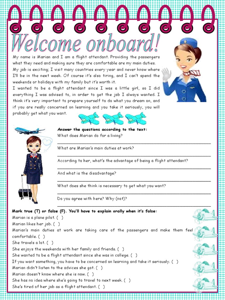 Welcome Onboard Reading Comprehension Grammar The Grammar Drills ...