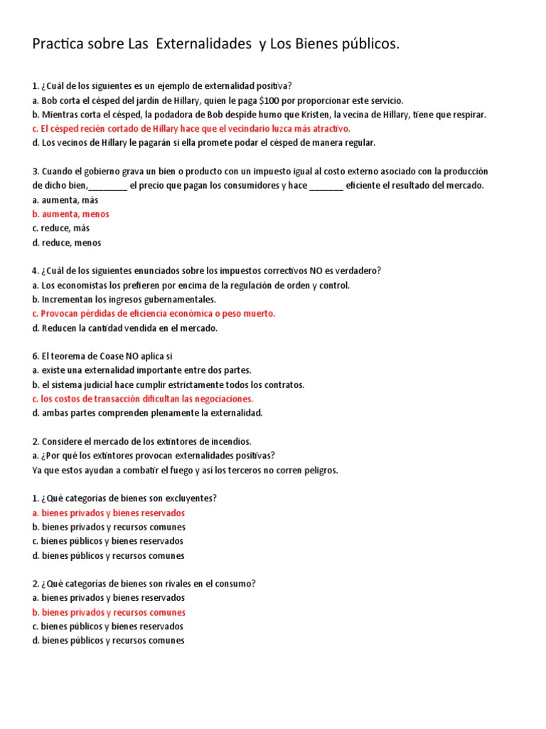 Practica Sobre Las Externalidades y Los Bienes Publicos - Docx 1 | PDF | Exterioridad | Bienes