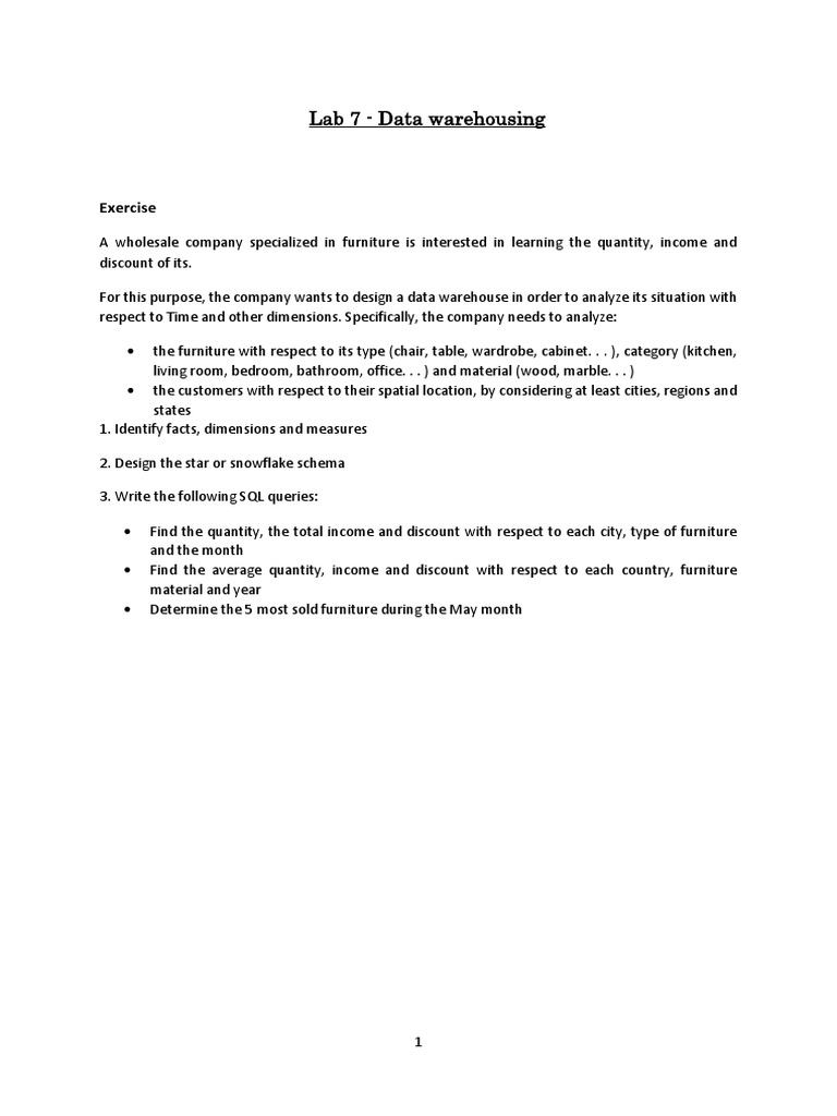 Lab 7 - Data Warehousing: Exercise | PDF | Law