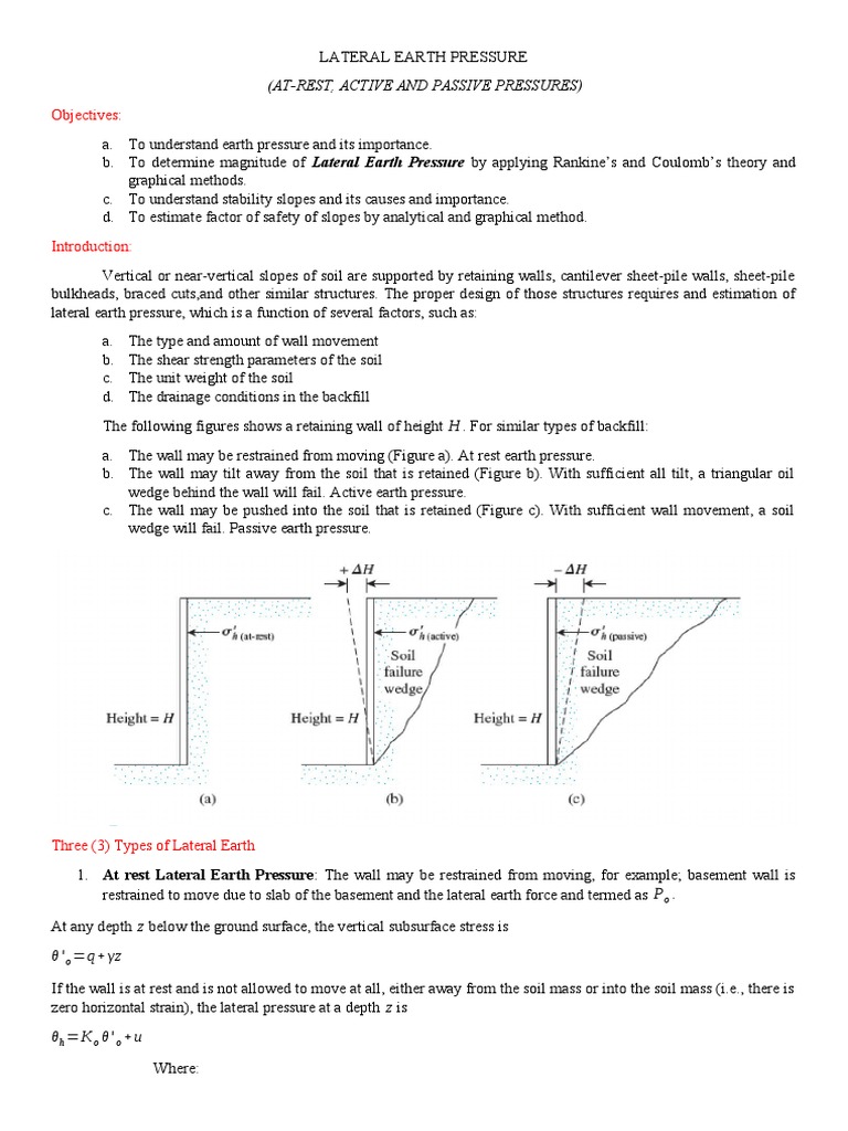 Objectives:: (At-Rest, Active and Passive Pressures) | PDF | Mechanics ...