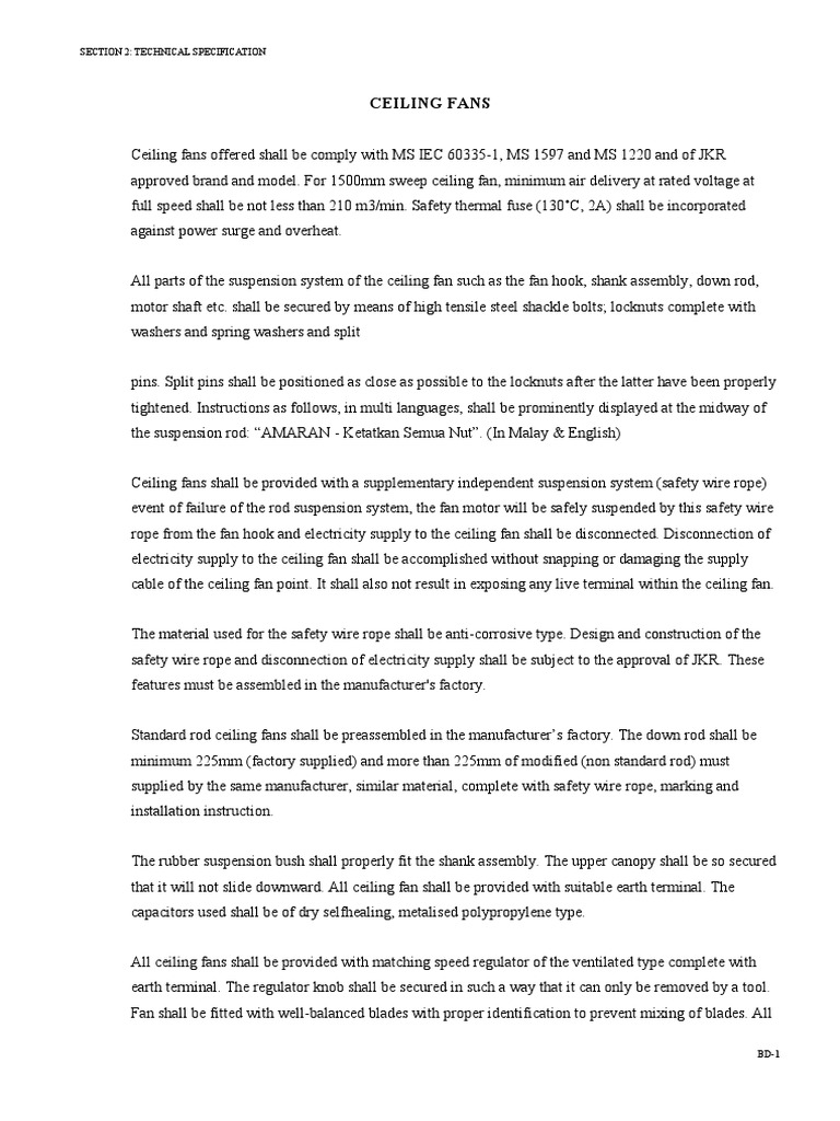 Ceiling Fans: Section 2: Technical Specification | PDF | Capacitor ...