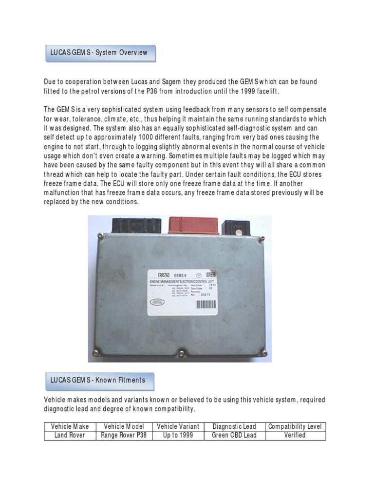 Lucas GEMS ECU Guide | Download Free PDF | Throttle | Fuel Injection