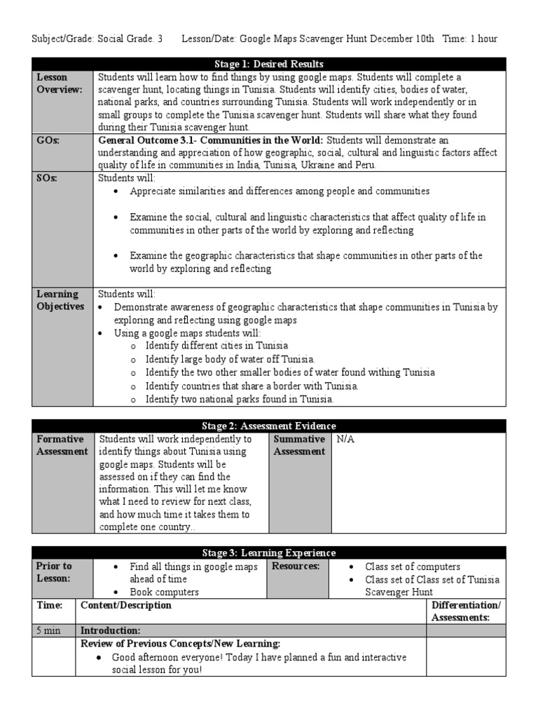Social Lesson Plan - Google Maps Scavenger Hunt Dec | PDF | Educational ...