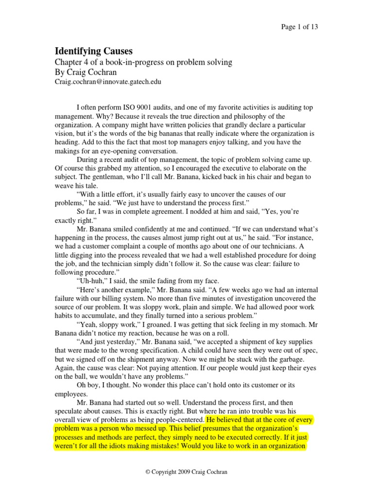 Identifying Causes: Chapter 4 of A Book-In-Progress On Problem Solving by Craig Cochran | PDF ...