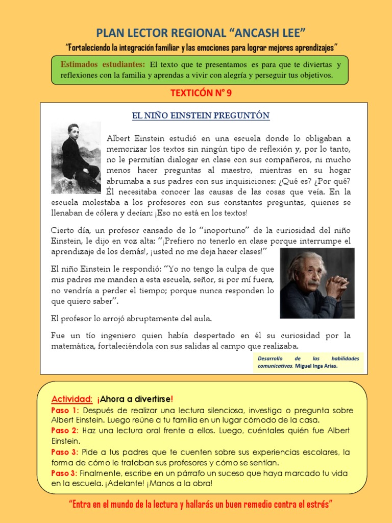 TEXTICÓN 9 (M. Luzuriaga) El Niño Einstein Preguntón PDF | PDF | Artes ...