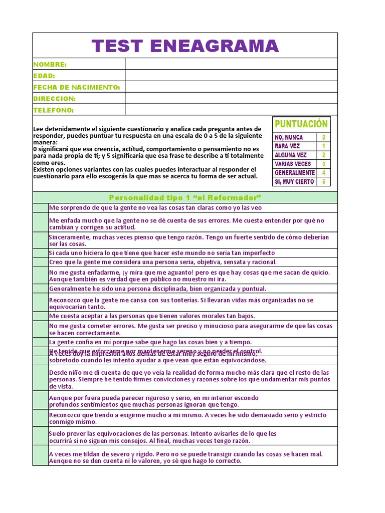 Test Eneagrama PSIQUE | PDF | Eneagrama de la personalidad | Vida