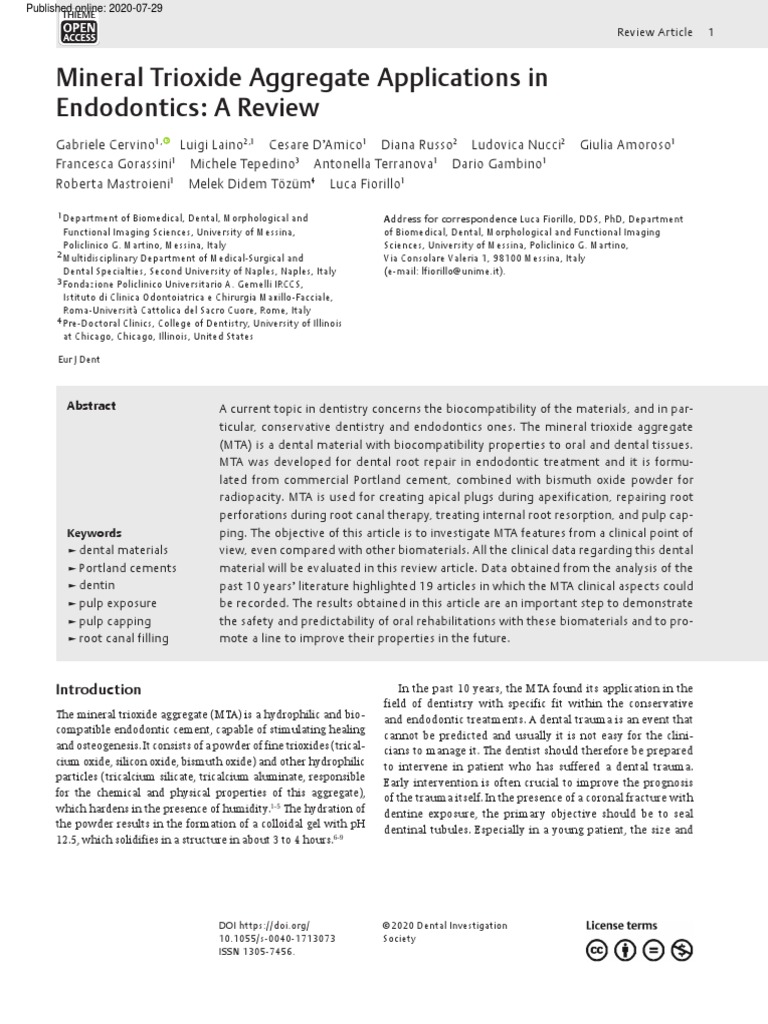 Mineral Trioxide Aggregate Applications in Endodontics: A Review | PDF ...